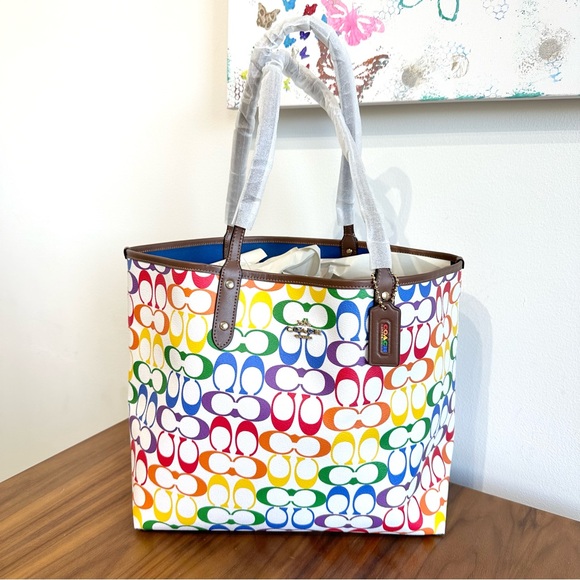 Coach | Bags | Coach Reversible City Tote In Rainbow Signature Canvas Colorful Pride | Poshmark